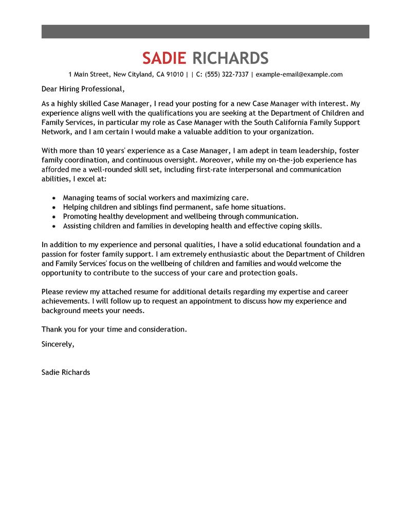 Case Manager Cover Letter Examples Social Services Cover Letter 