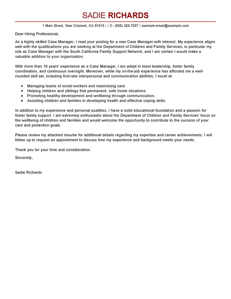 Cover Letter Example Cover Letter Example Social Services