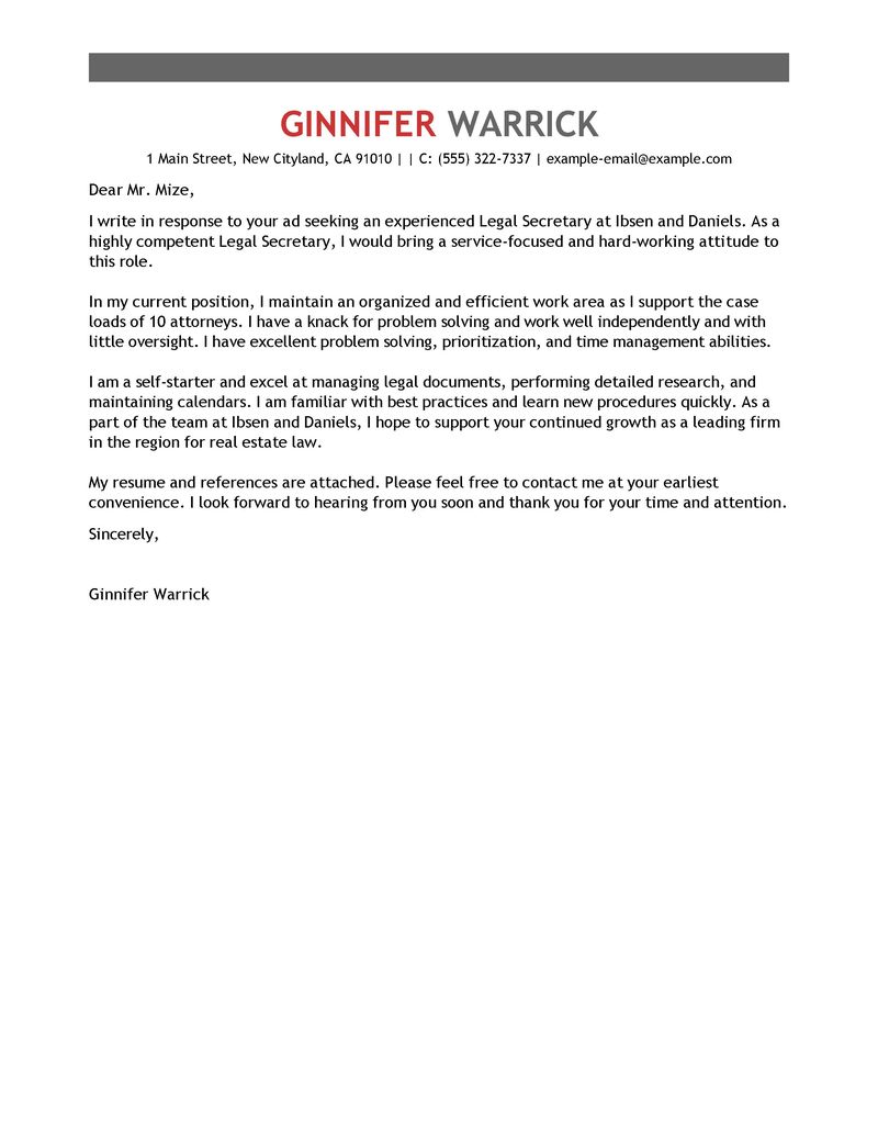 Legal Secretary Cover Letter Examples Legal Cover Letter Samples 