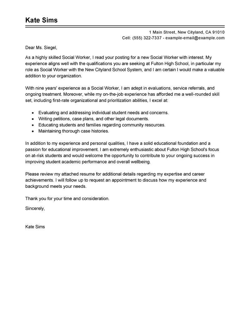Cover Letter Example Cover Letter Example Social Services