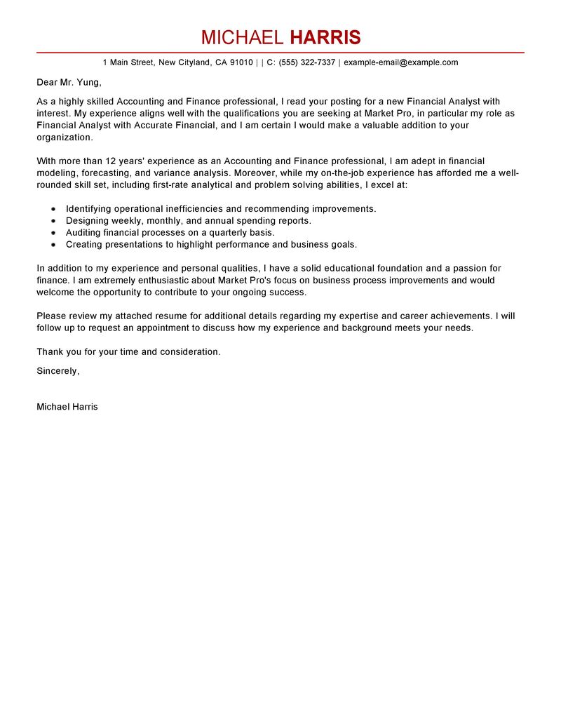 Best Accounting Finance Cover Letter Examples LiveCareer