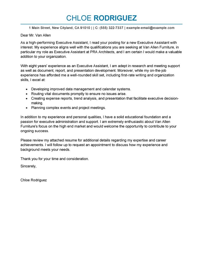 Best Executive Assistant Cover Letter Examples LiveCareer