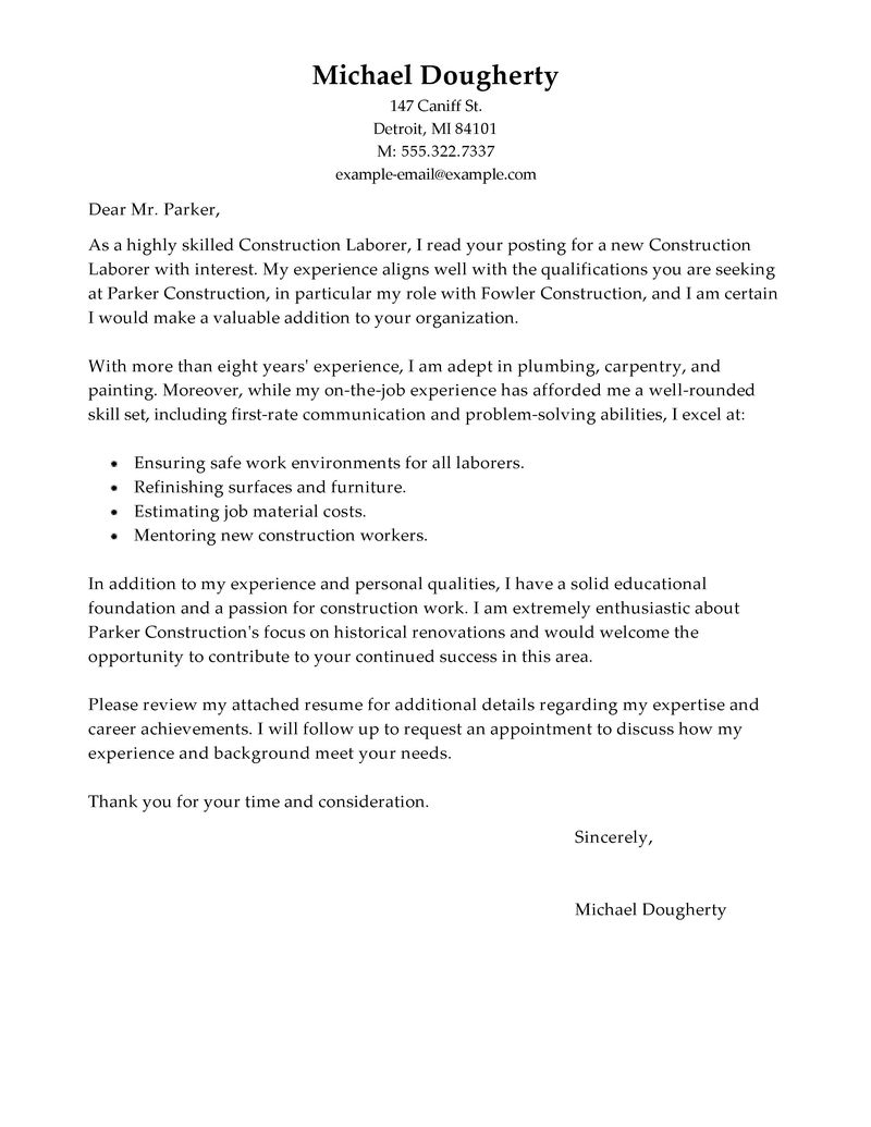 Construction Company Cover Letter Sample Collegeconsultants x fc2