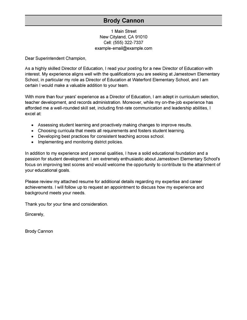 Best Director Cover Letter Examples LiveCareer