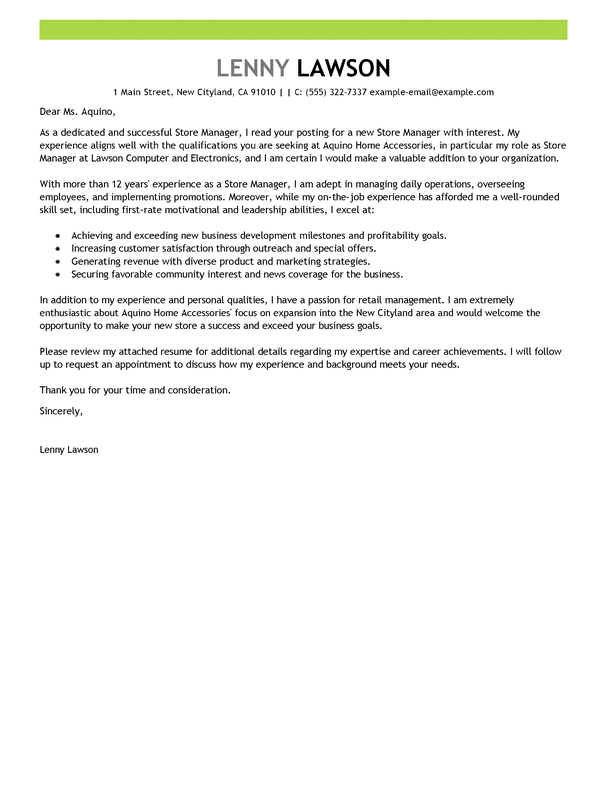 Best Store Manager Cover Letter Examples LiveCareer