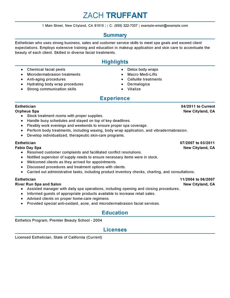 Esthetician Resume Samples CONTEMPORARYDUDE