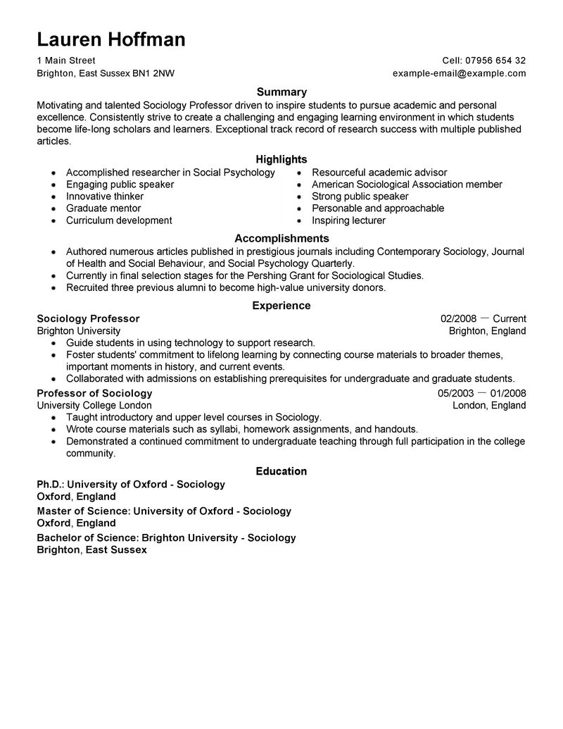 Best Professor Resume Example LiveCareer