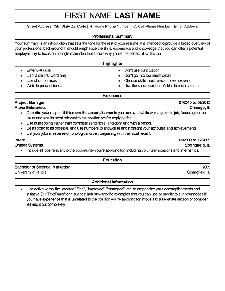 Resume Professional Experience Examples