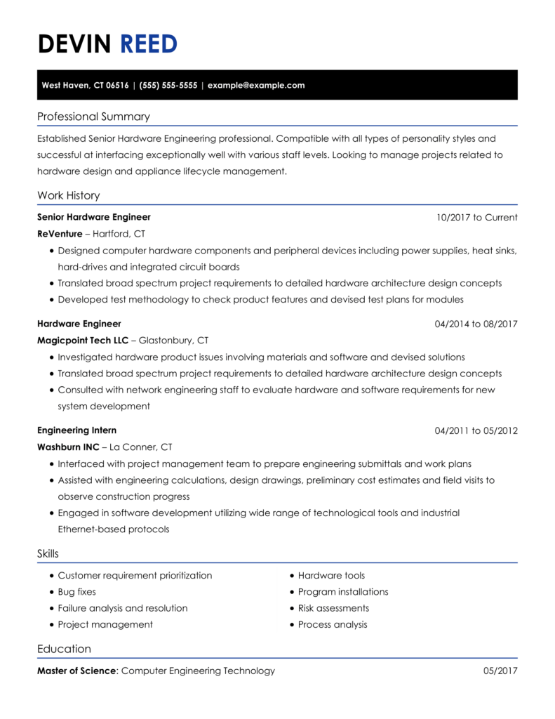 Professional Computer Hardware Resume Examples