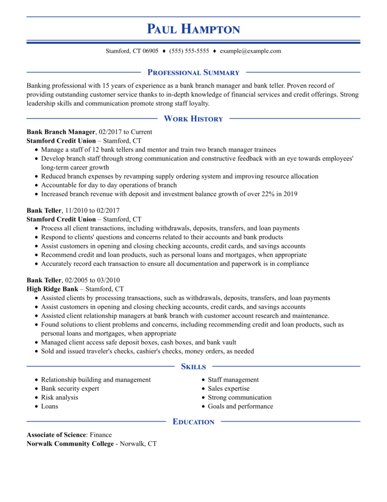 Branch Manager Resume