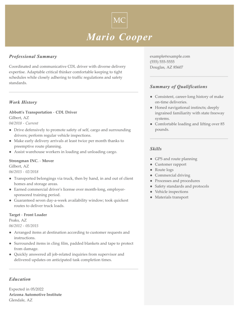 Cdl Driver Resume