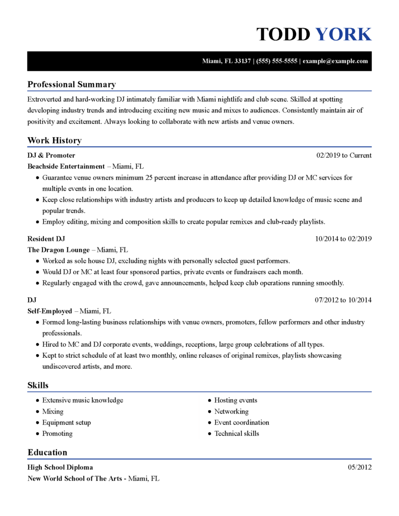 4 Disc Jockey Resume Examples, Templates, & Tips for 2026