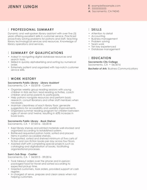 Professional School Library Assistant Resume Examples