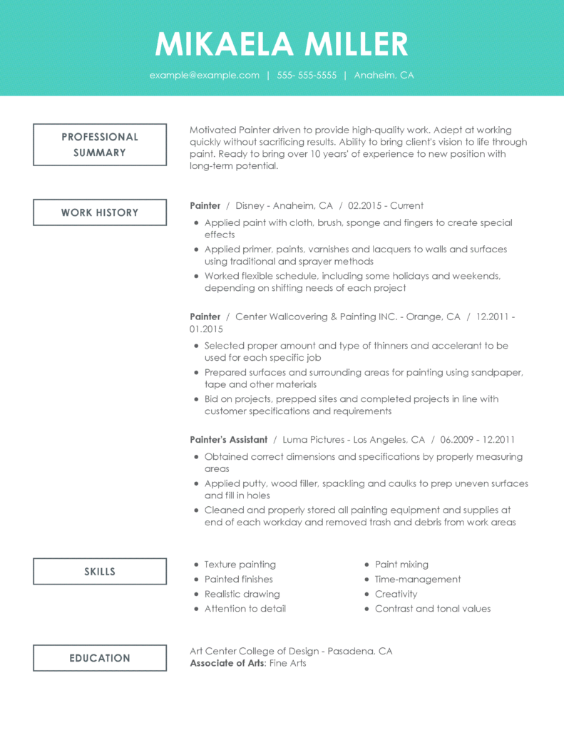 Professional Arts Resume Examples