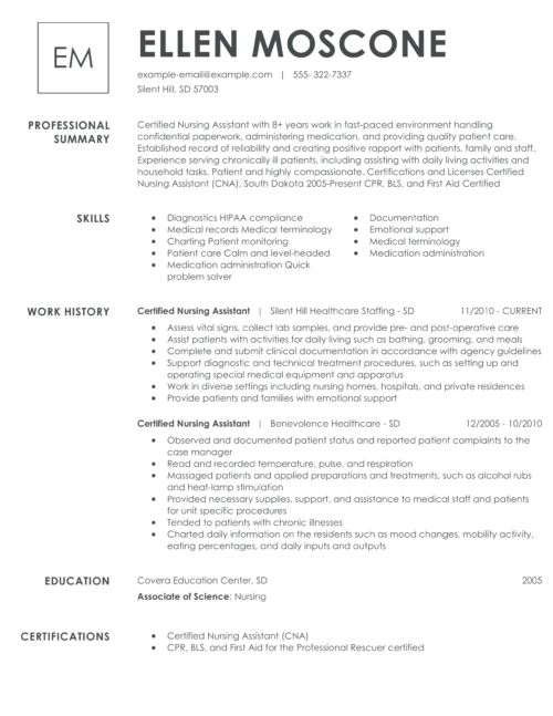 CNA Resume Examples for 2025