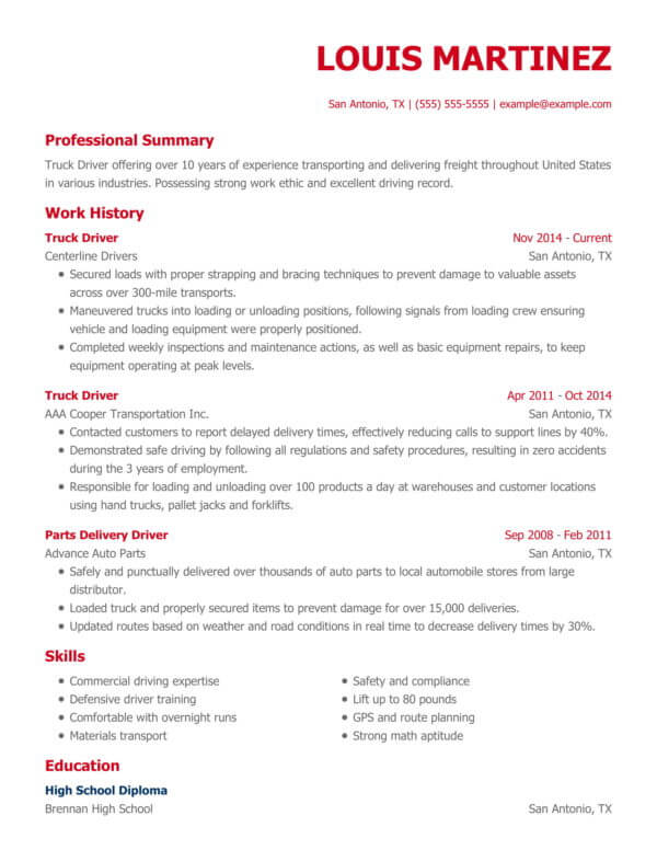 Resume Format For Drivers Personal Driver Resume Examples & Templates