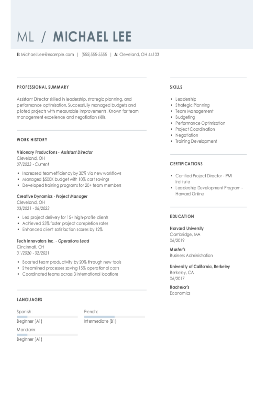 4 Assistant Director Resume Examples, Templates, & Tips for 2025