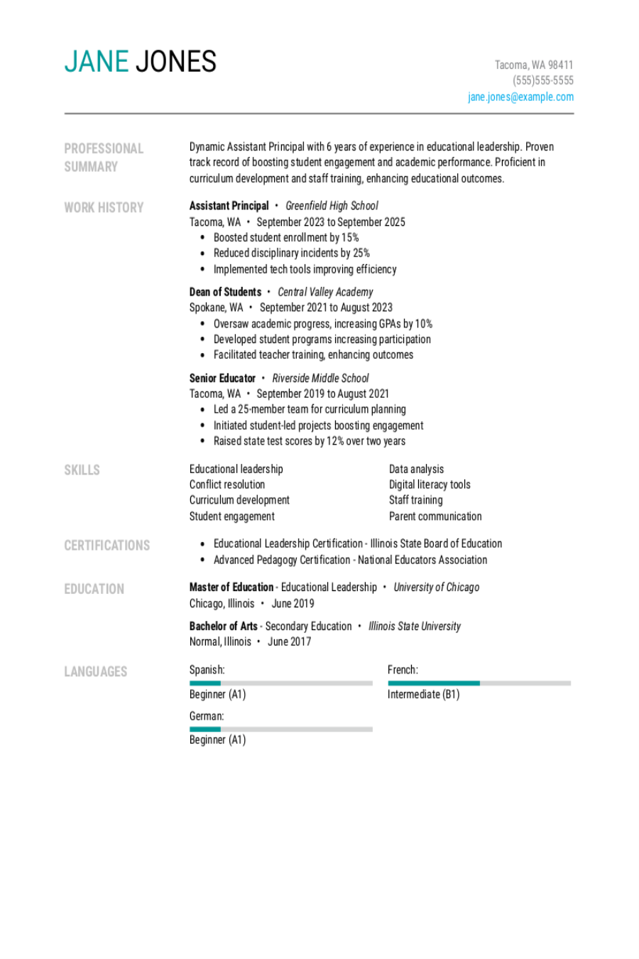 4 Assistant Principal Resume Examples, Templates & Tips for 2026