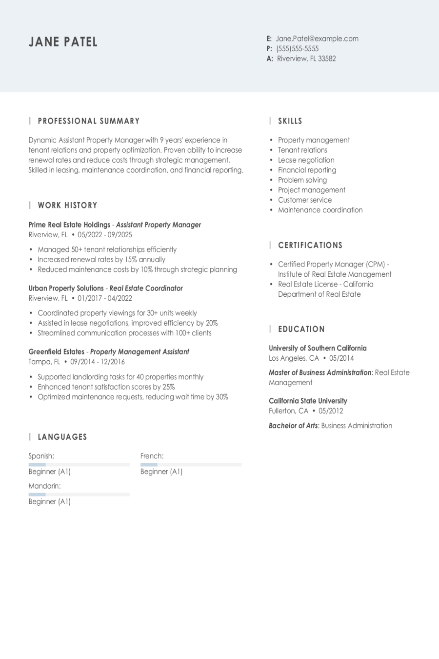 4 Assistant Property Manager Resume Examples, Templates & Tips for 2026