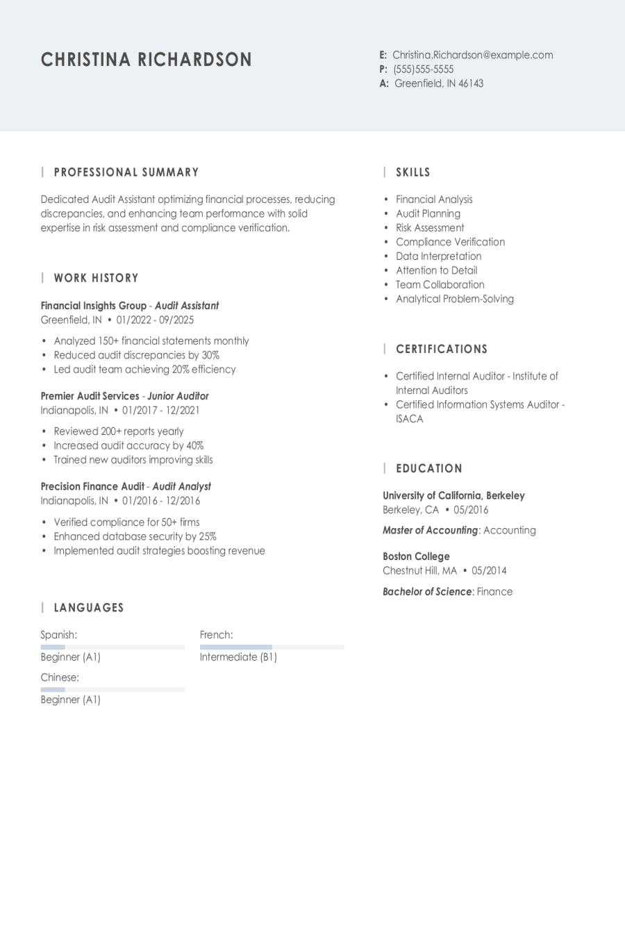 4 Audit Assistant Resume Examples, Templates & Tips for 2025
