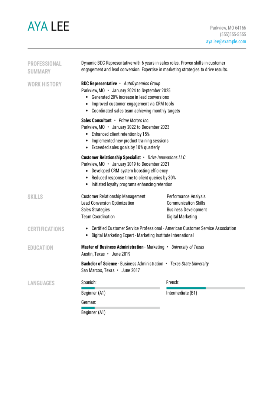 4 BDC Representative Resume Examples, Templates, & Tips for 2025