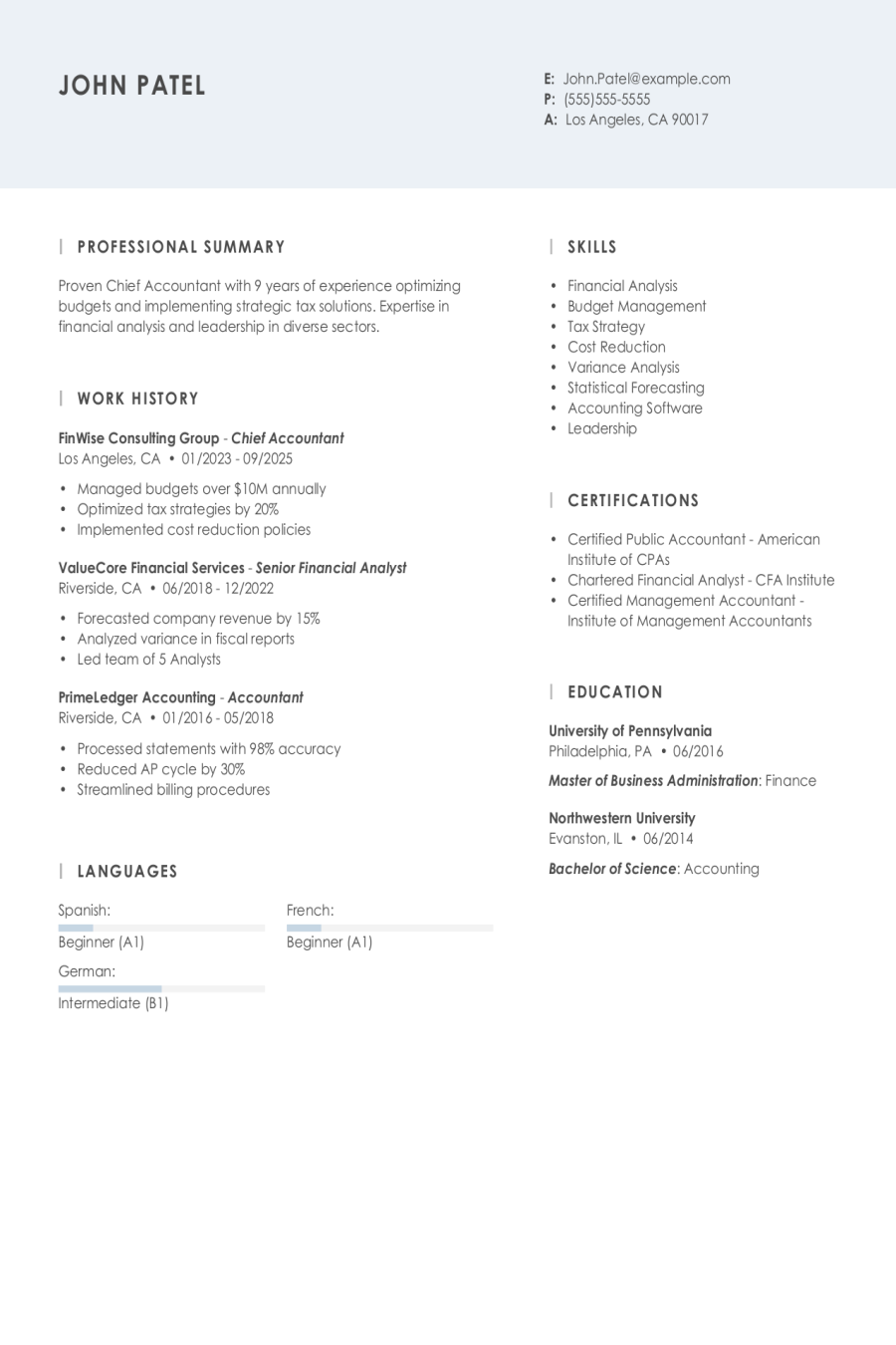 4 Chief Accountant Resume Examples, Templates & Tips for 2025