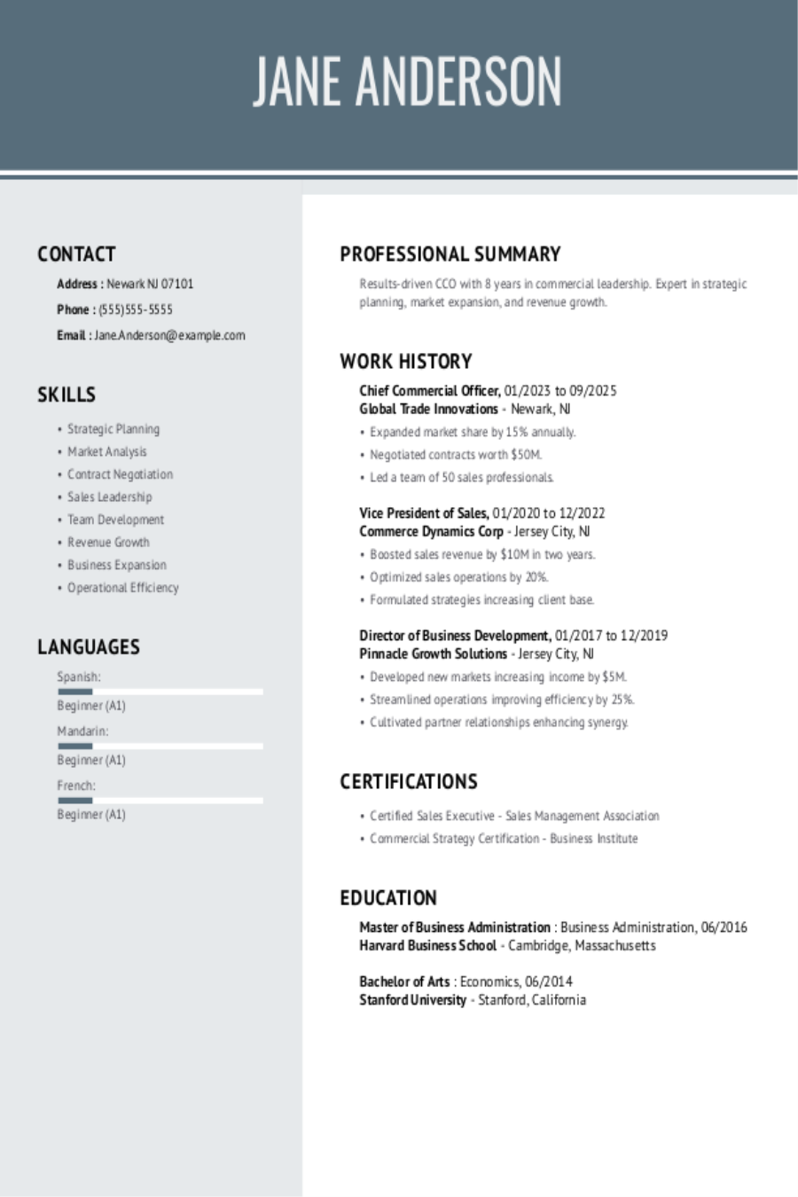 4 Chief Commercial Officer Resume Examples, Templates, & Tips for 2025