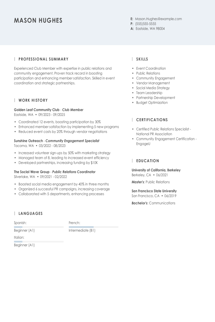 4 Club Member Resume Examples, Templates, & Tips for 2025