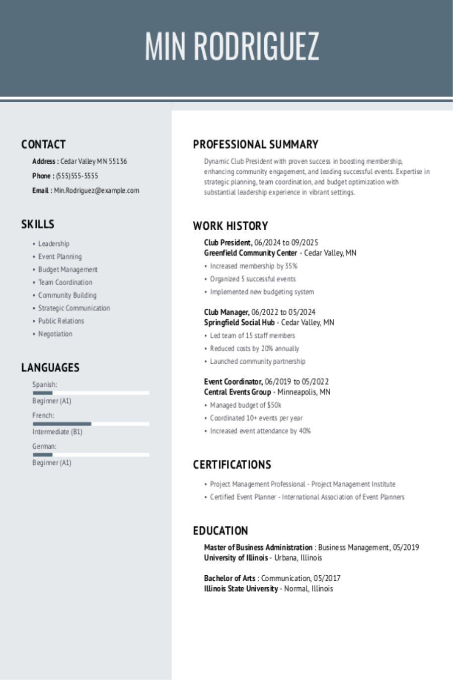 4 Club President Resume Examples, Templates, & Tips for 2026