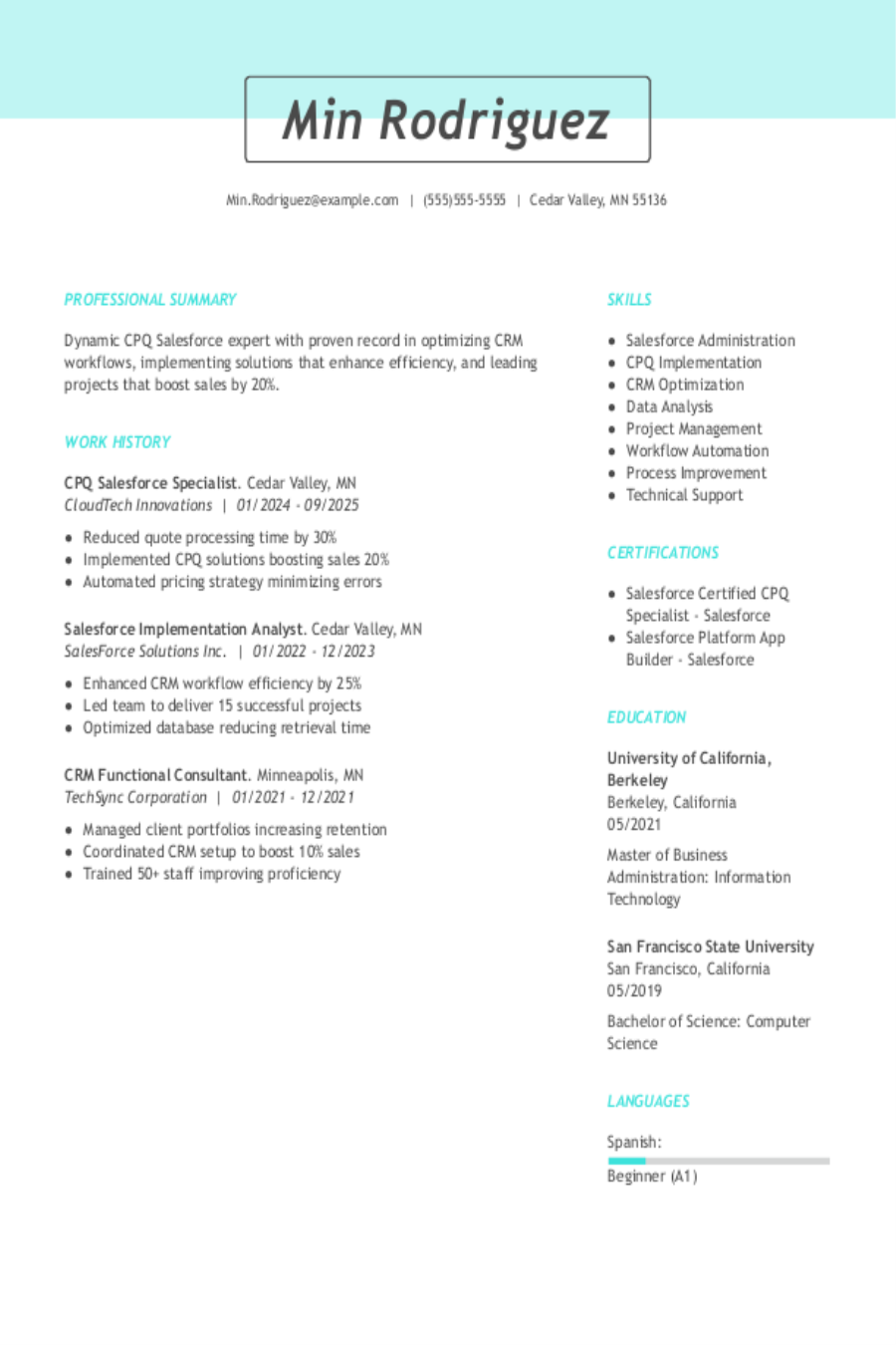 4 Cpq Salesforce Resume Examples, Templates & Tips for 2026
