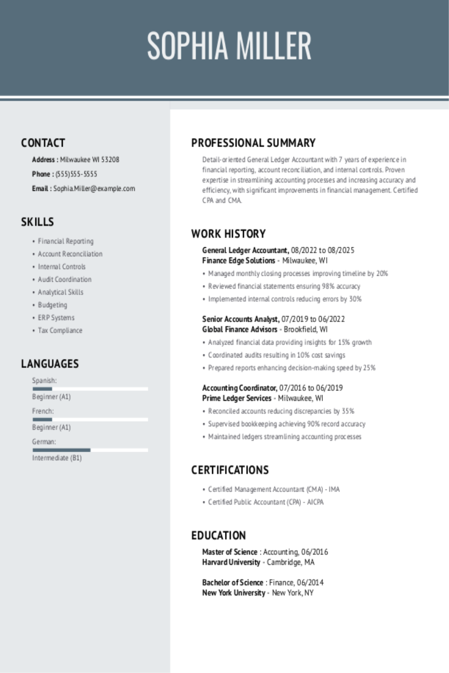 4 General Ledger Accountant Resume Examples, Templates & Tips for 2025