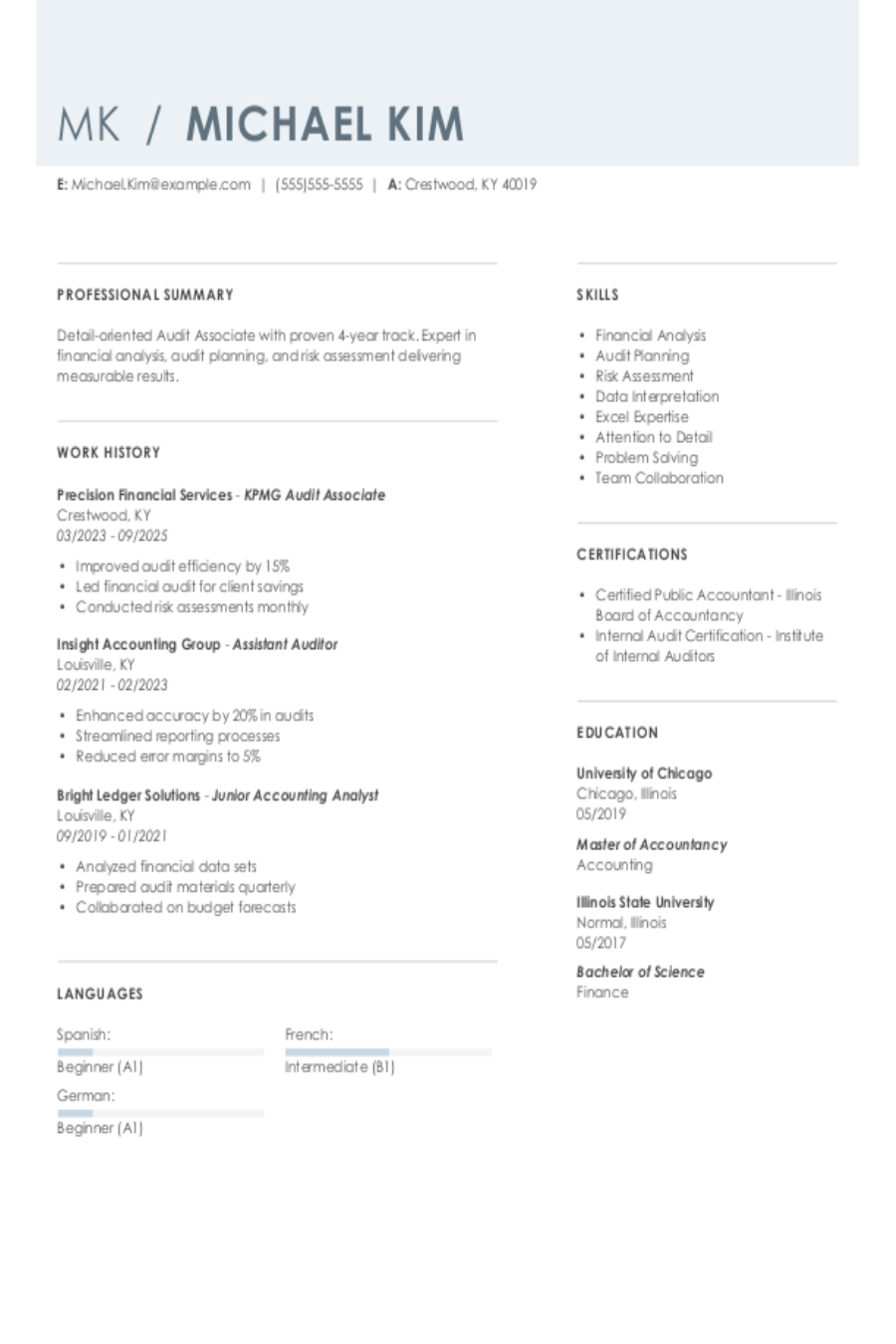 4 Kpmg Audit Associate Resume Examples, Templates & Tips for 2025