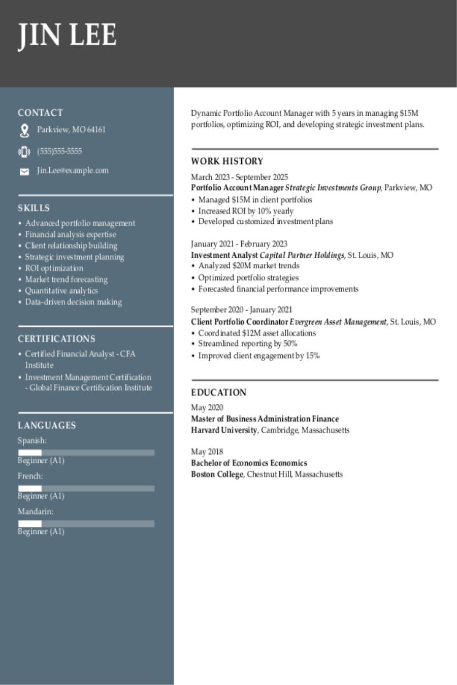 4 Portfolio Account Manager Resume Examples, Templates & Tips for 2025