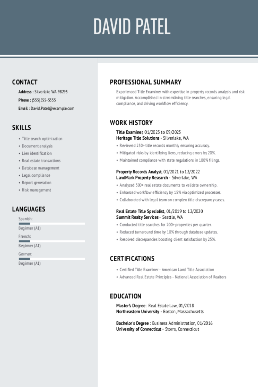 4 Title Examiner Resume Examples, Templates, & Tips for 2026