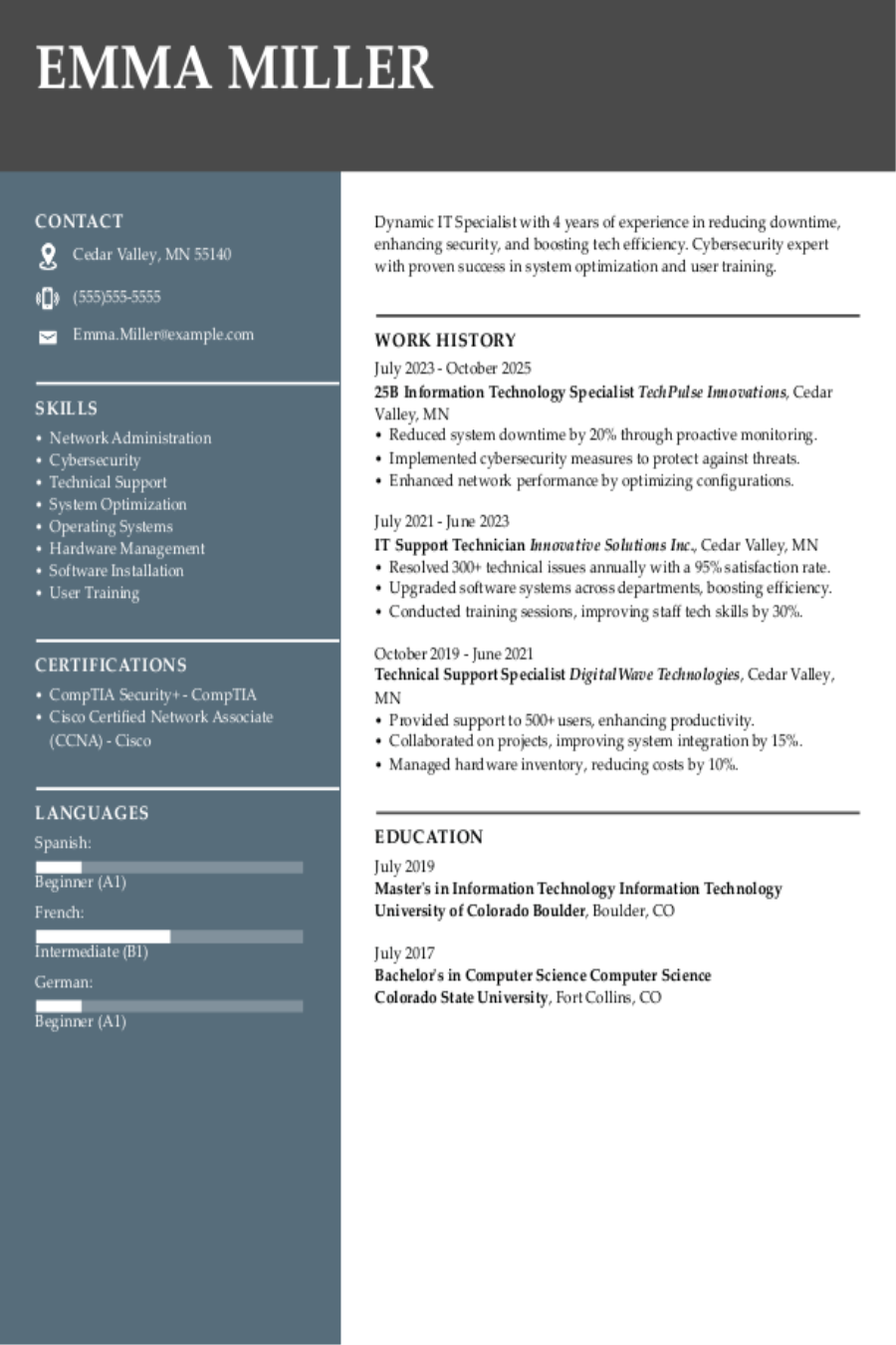 4 25B Information Technology Specialist Resume Examples, Templates ...