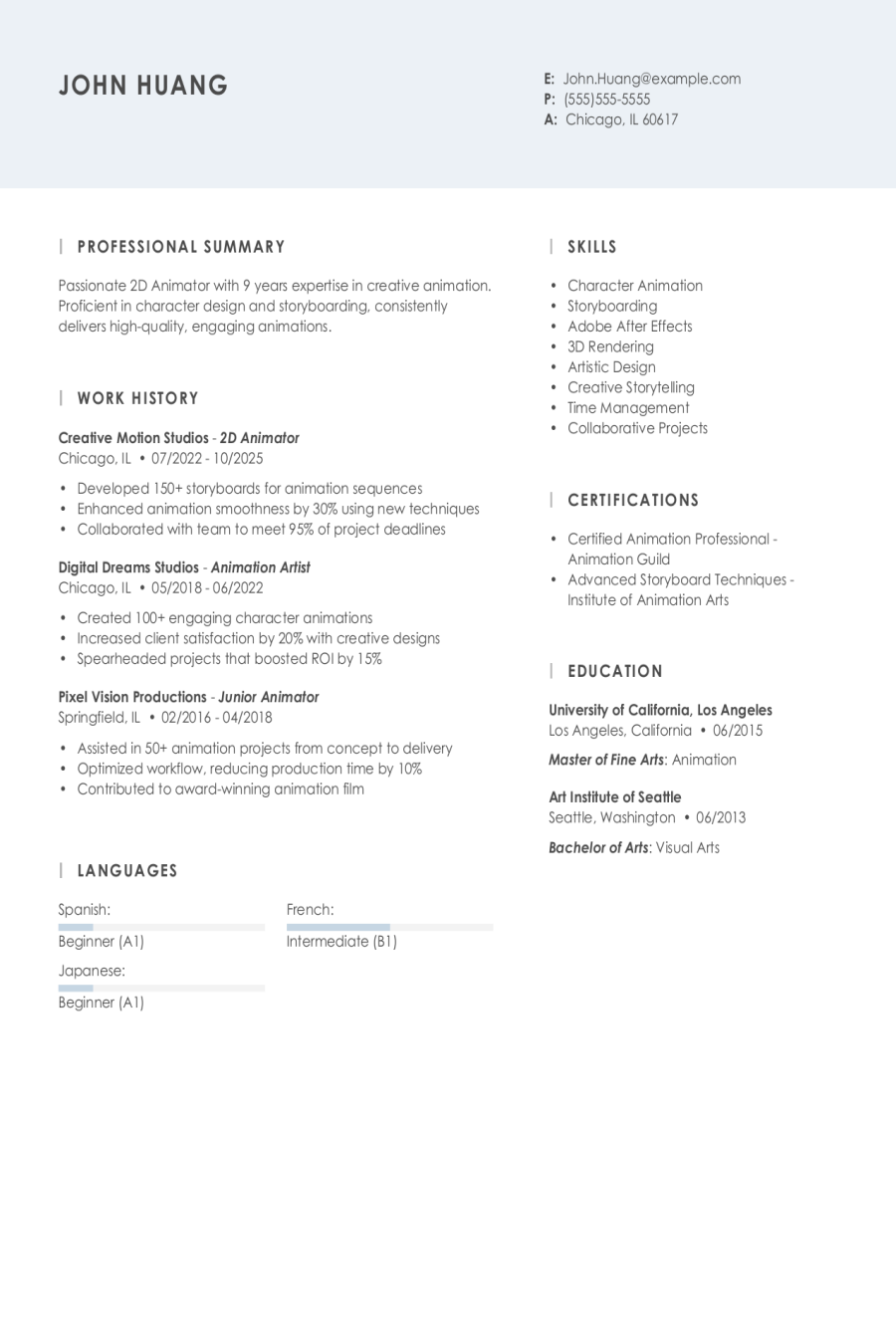 4 2D Animator Resume Examples, Templates, & Tips for 2026