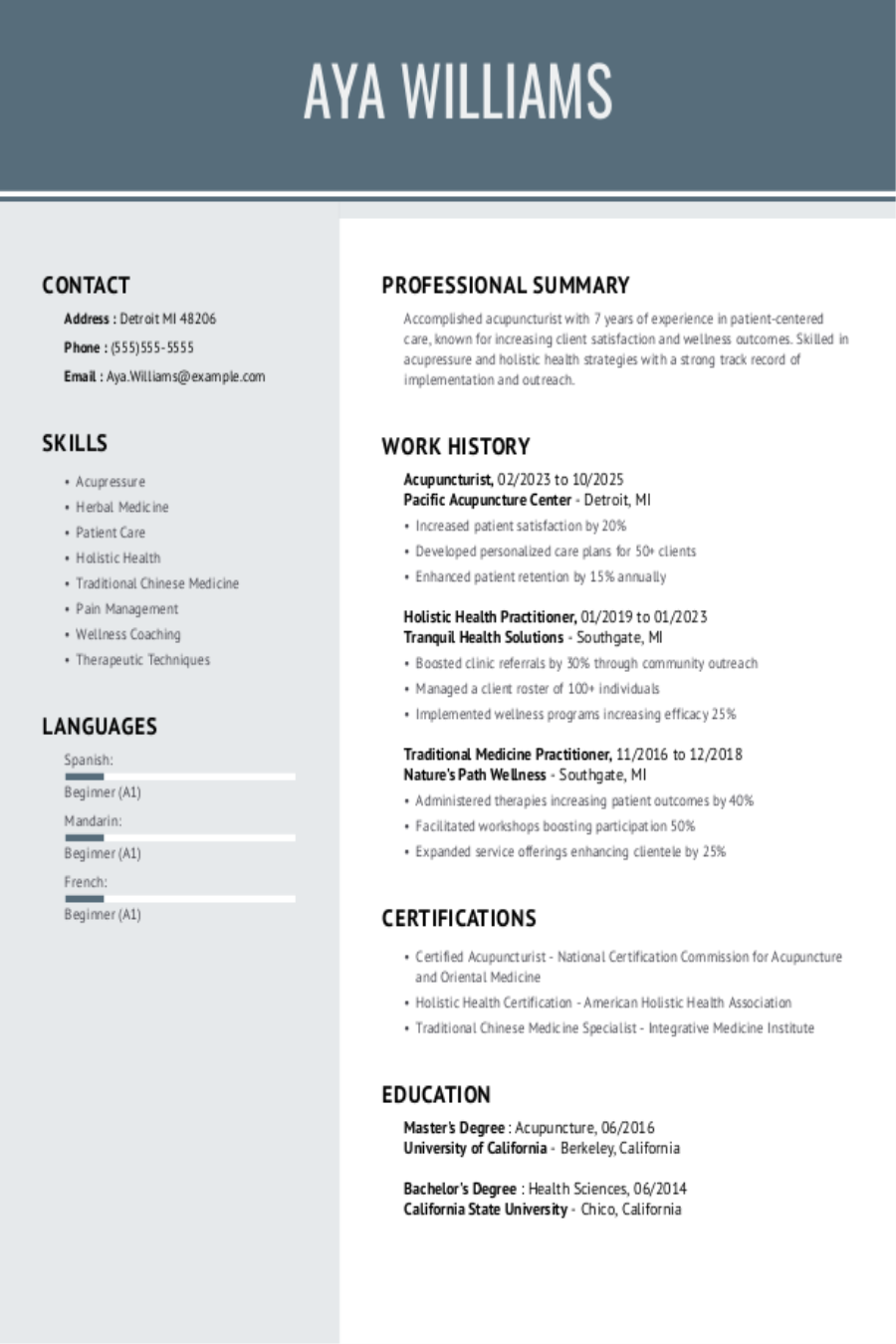 4 Acupuncturist Resume Examples, Templates, & Tips for 2026
