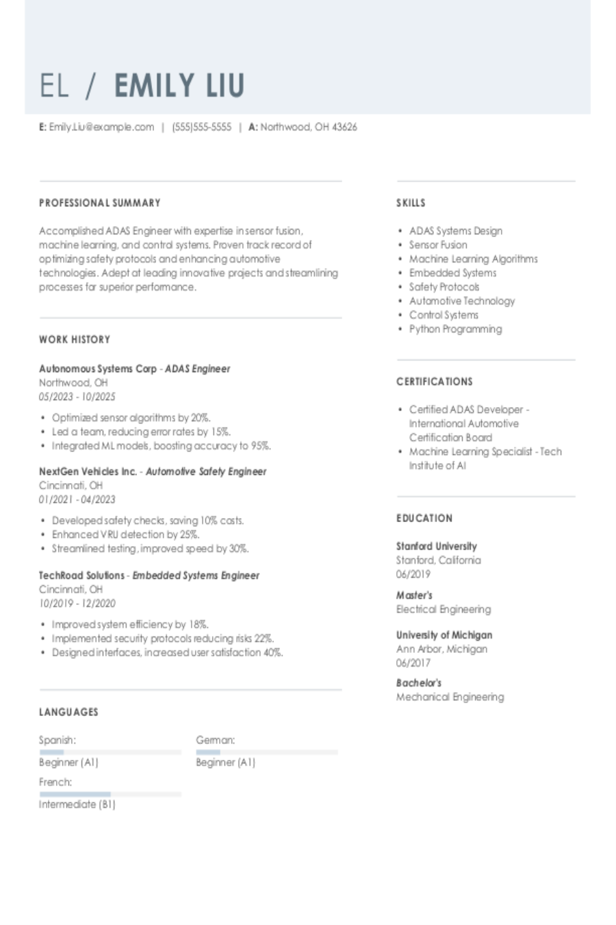 4 Adas Engineer Resume Examples, Templates, & Tips for 2025