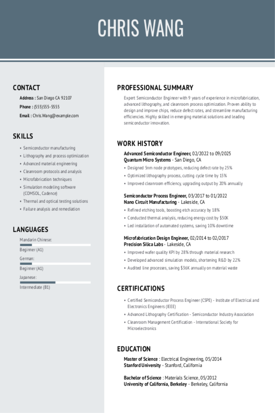 4 Advanced Semiconductor Engineer Resume Examples, Templates, & Tips ...