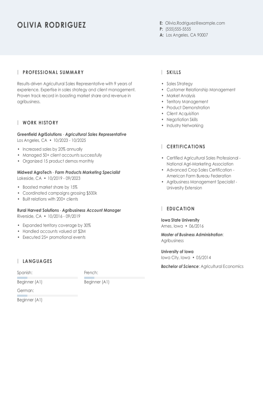 4 Agricultural Sales Representative Resume Examples, Templates, & Tips ...