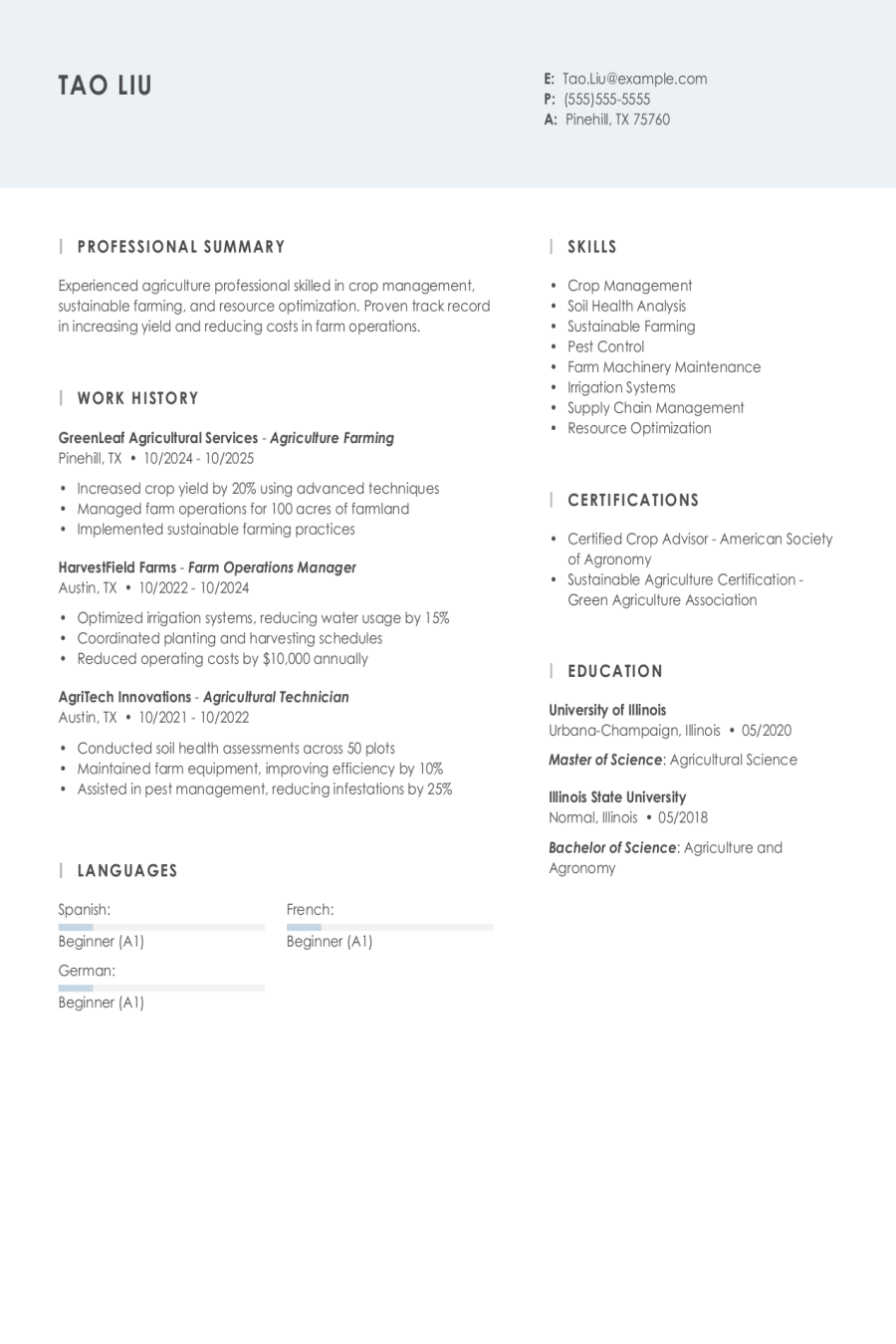 Agriculture Resume Template Applicator Resume Examples | Agriculture