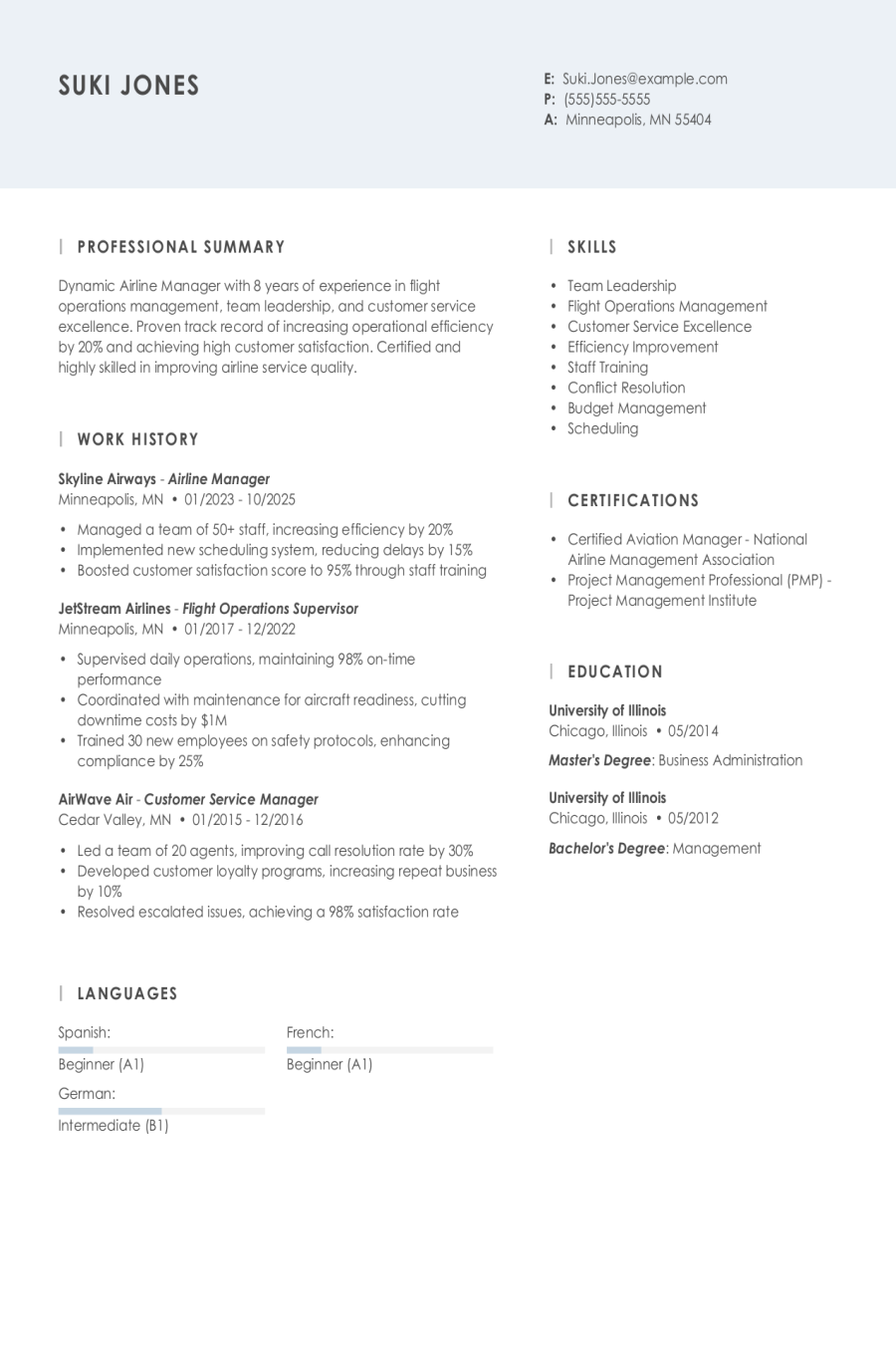 4 Airline Manager Resume Examples, Templates, & Tips for 2026