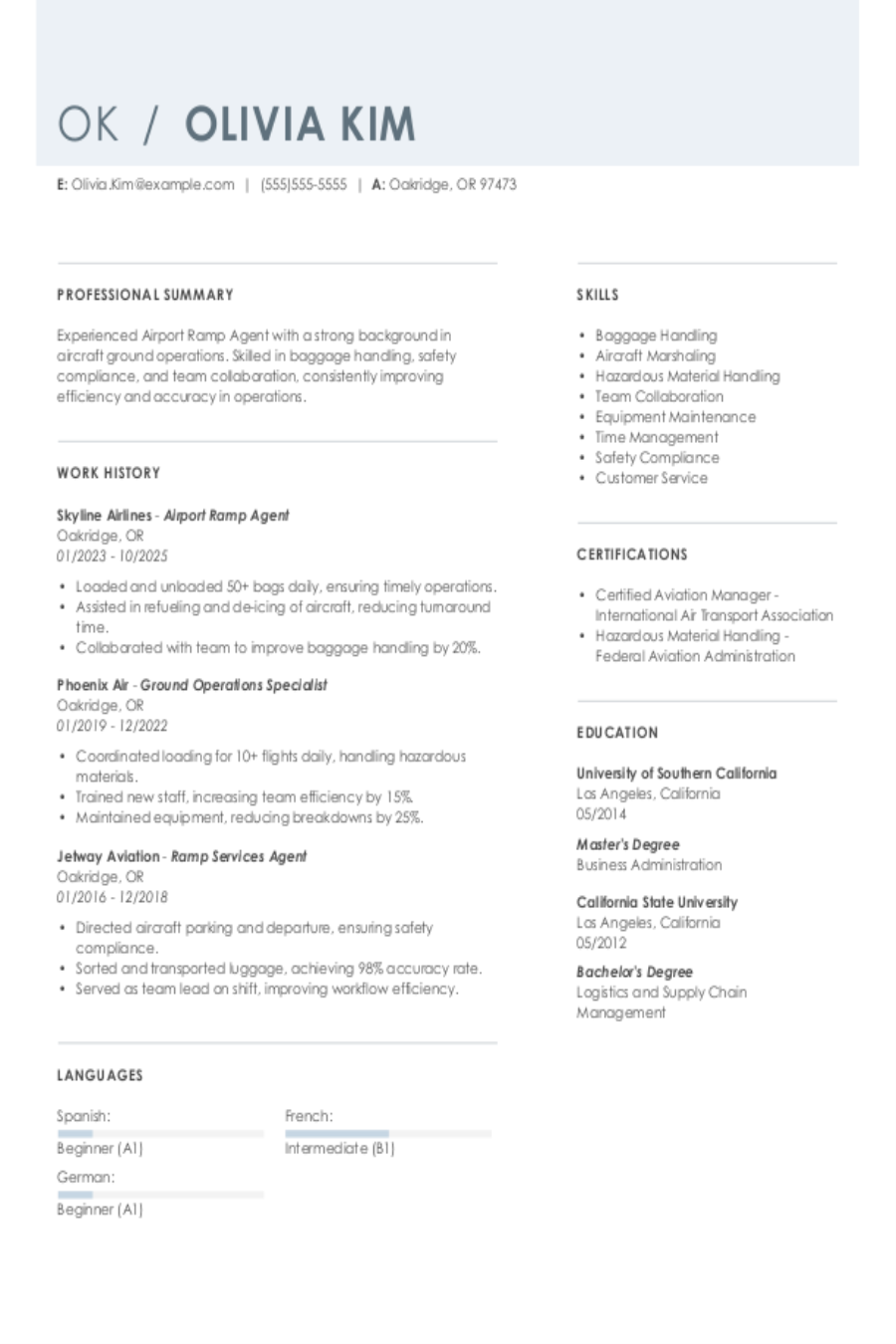 4 Airport Ramp Agent Resume Examples, Templates, & Tips for 2025