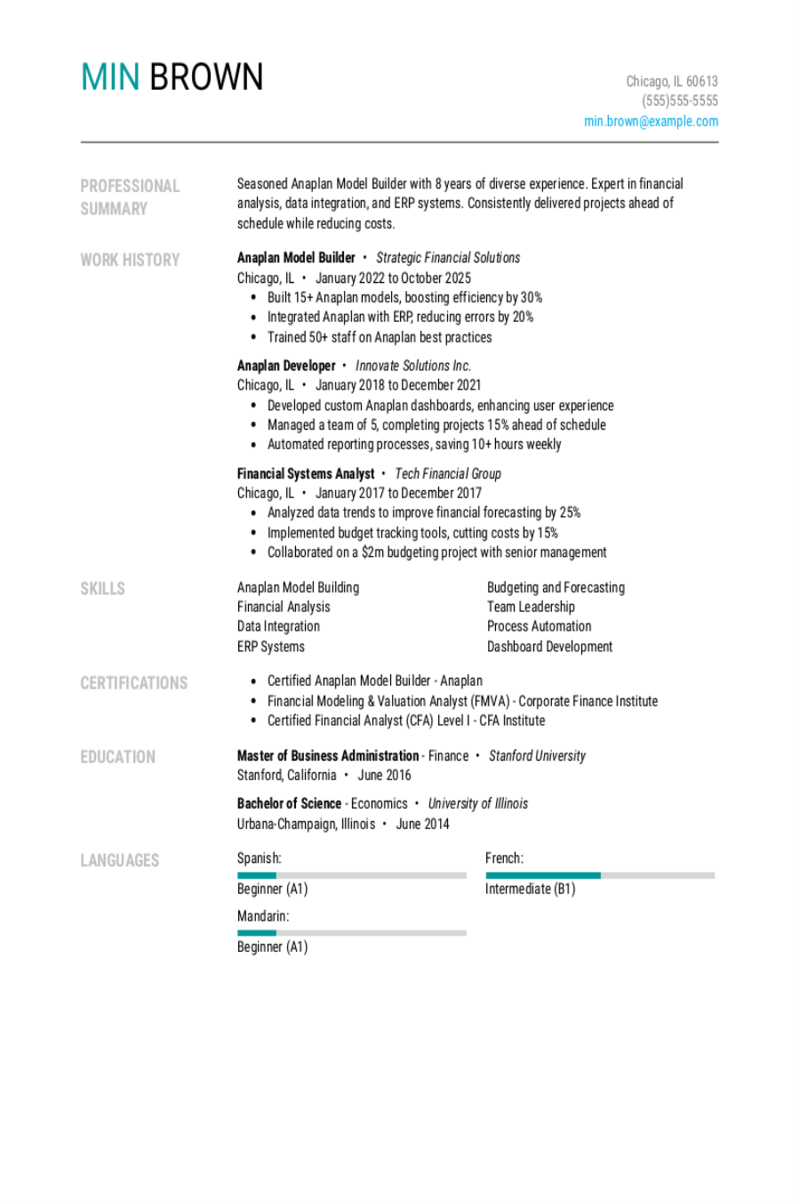 4 Anaplan Model Builder Resume Examples, Templates, & Tips for 2026