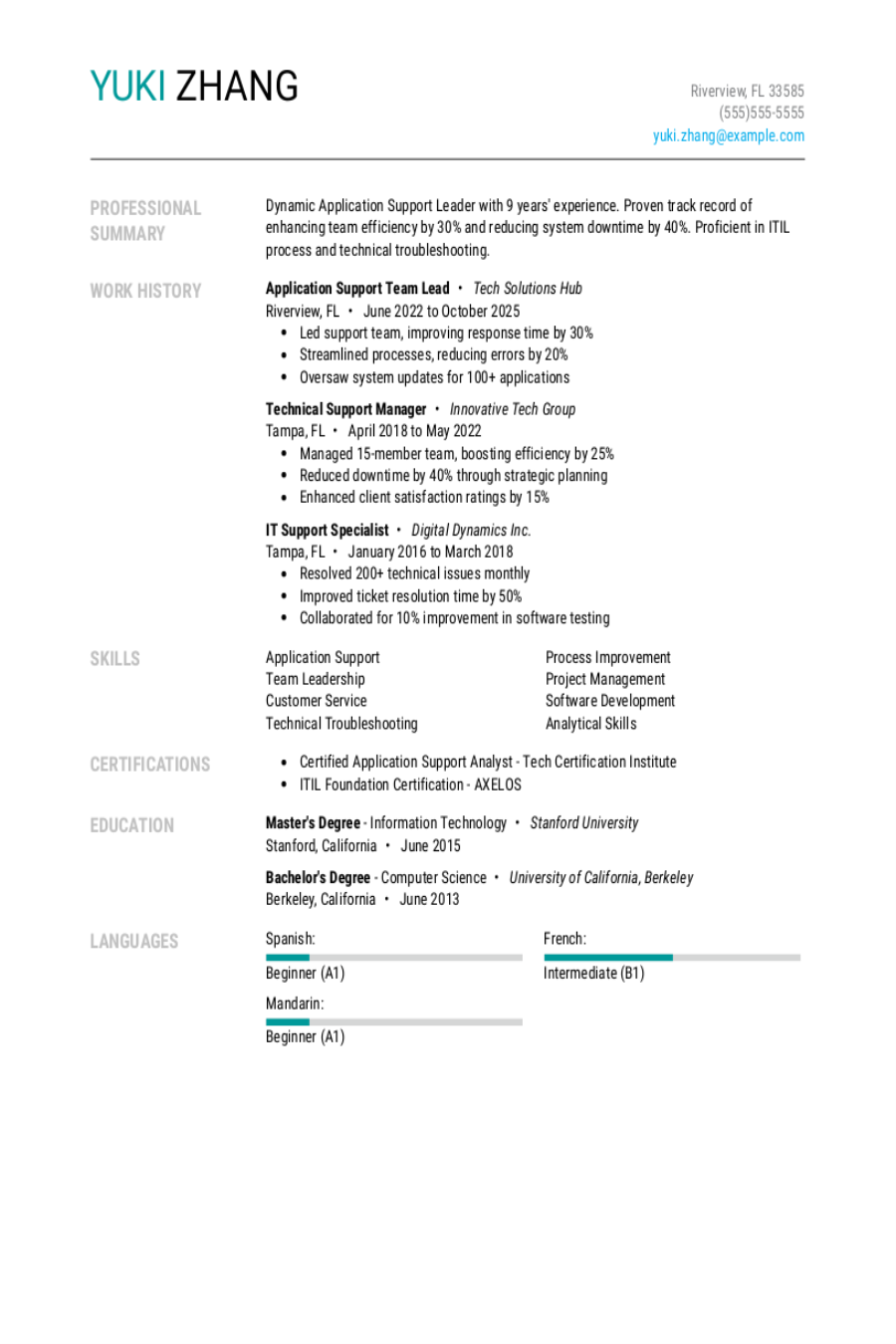 4 Application Support Team Lead Resume Examples, Templates, & Tips for 2026