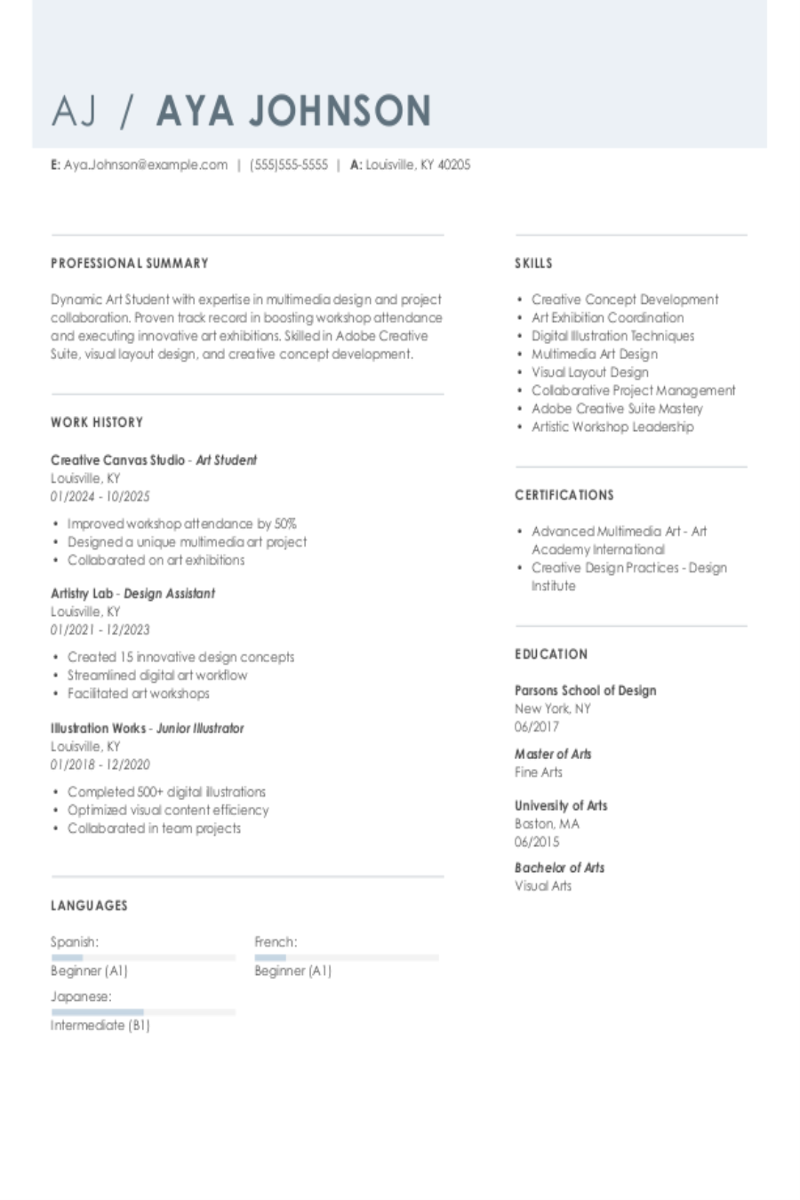 4 Art Student Resume Examples, Templates, & Tips for 2025