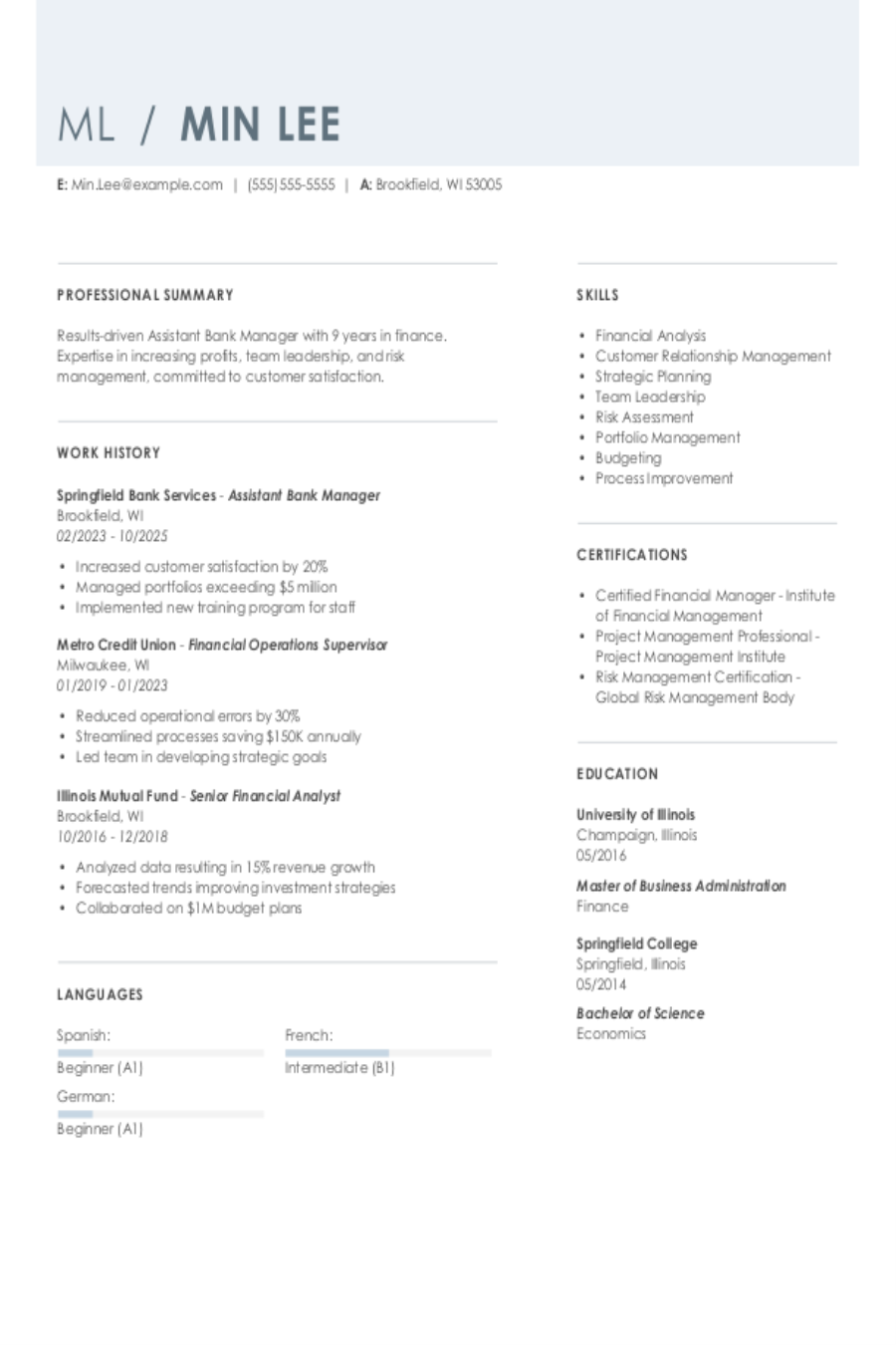 4 Assistant Bank Manager Resume Examples, Templates, & Tips for 2026