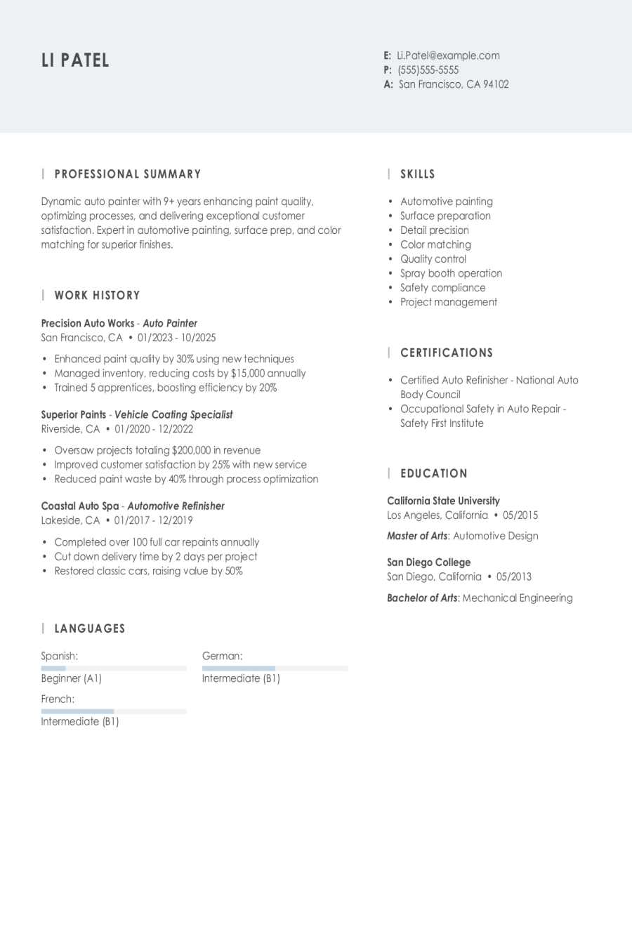 4 Auto Painter Resume Examples, Templates, & Tips for 2026