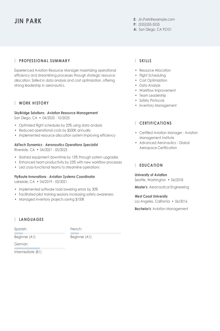 4 Aviation Resource Management Resume Examples, Templates, & Tips for 2026