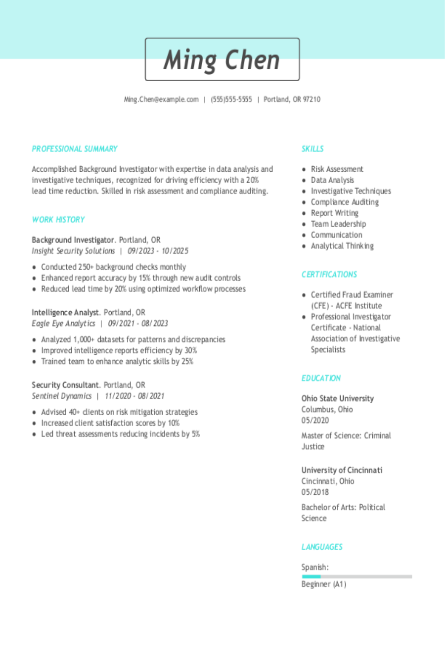 4 Background Investigator Resume Examples, Templates, & Tips for 2025